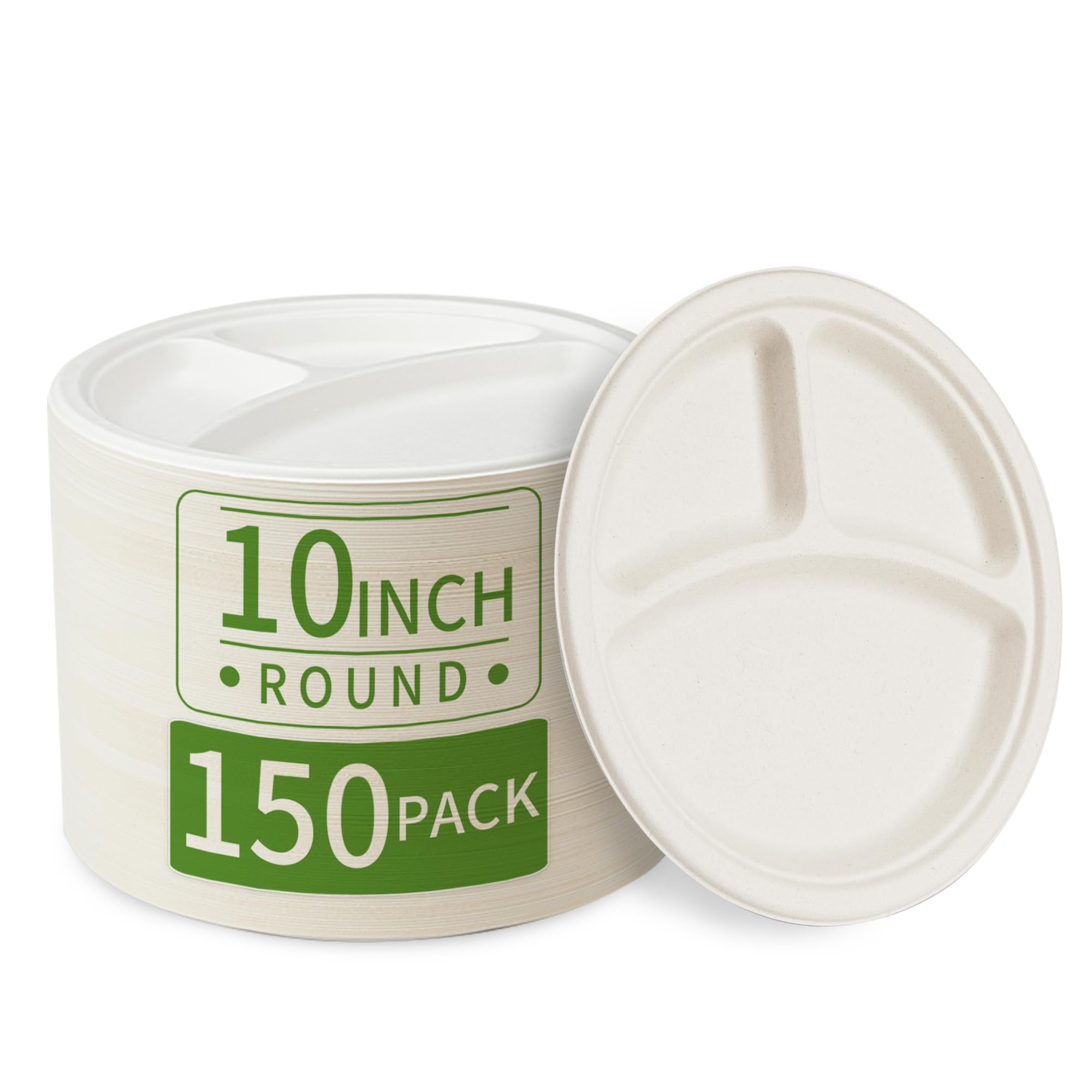 FRUTLE 150 pack 3 Compartment，Disposable Paper AFN1Plates 10 inch Super ...