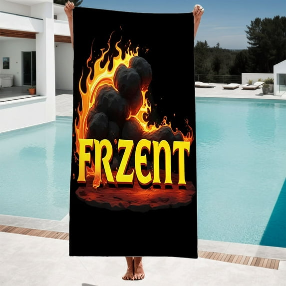 FRZENT Fiery Flames Beach Towel - Bold Yellow & Gold Design Black ...