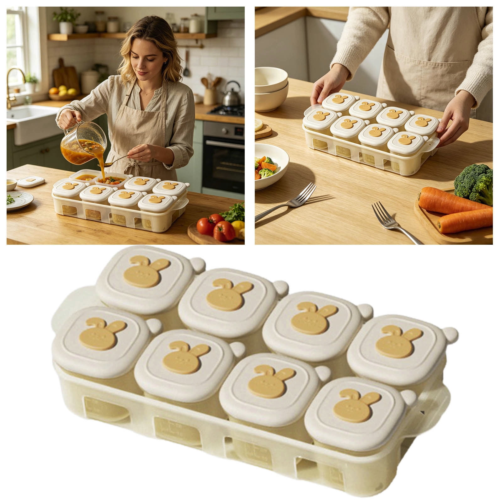 FSAGAE Silicone Food Freezer Tray with Lid 40ml 8 Grid Baby Food ...