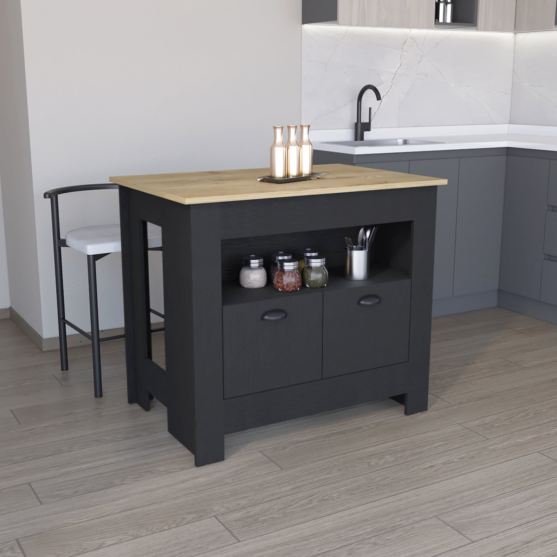 FSC Certified Kitchen Island - 40.5" W, 27.5" D, 2 Doors 3 Shelves ...