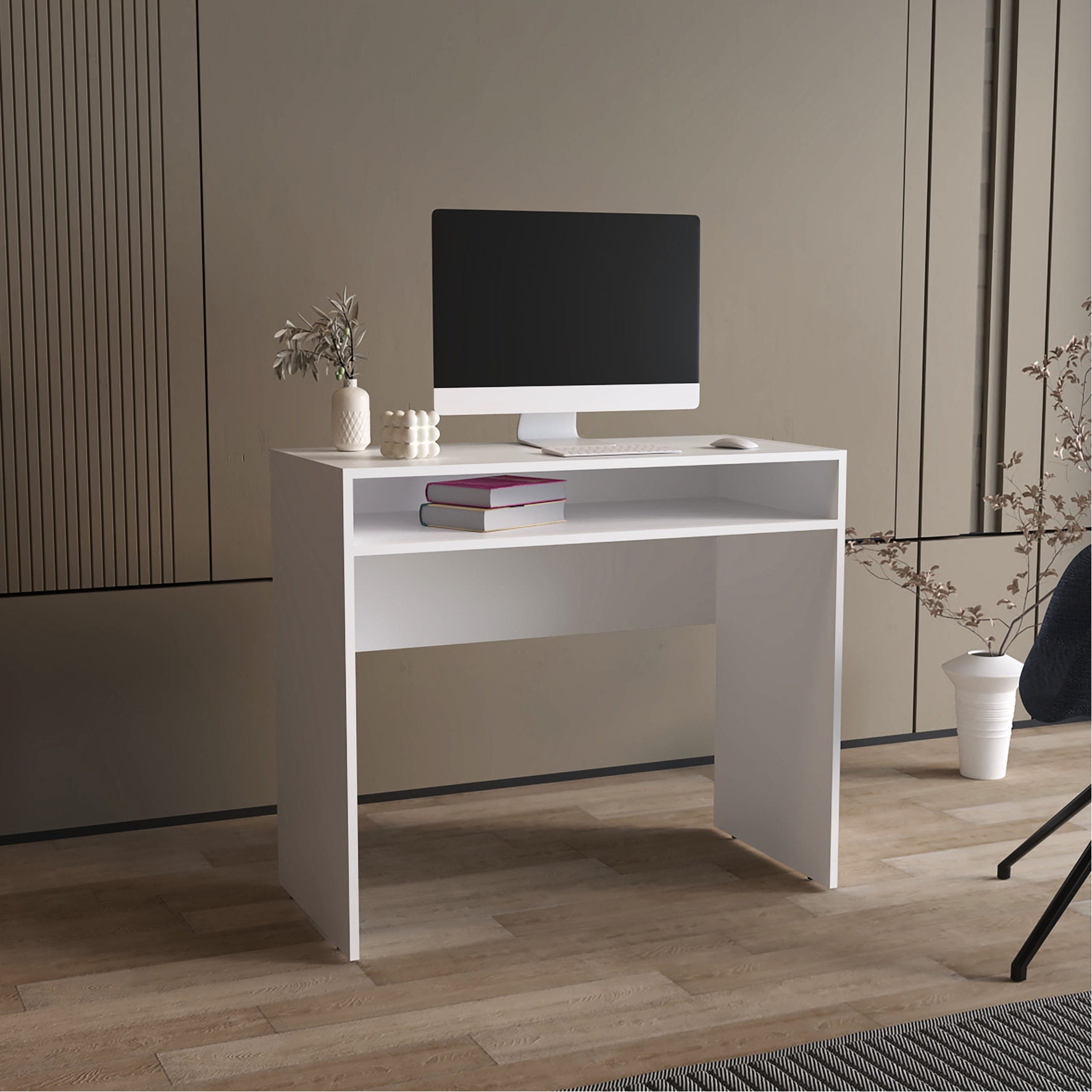 FSC - Certified White Computer Desk with One Shelf - Sustainable Choice ...