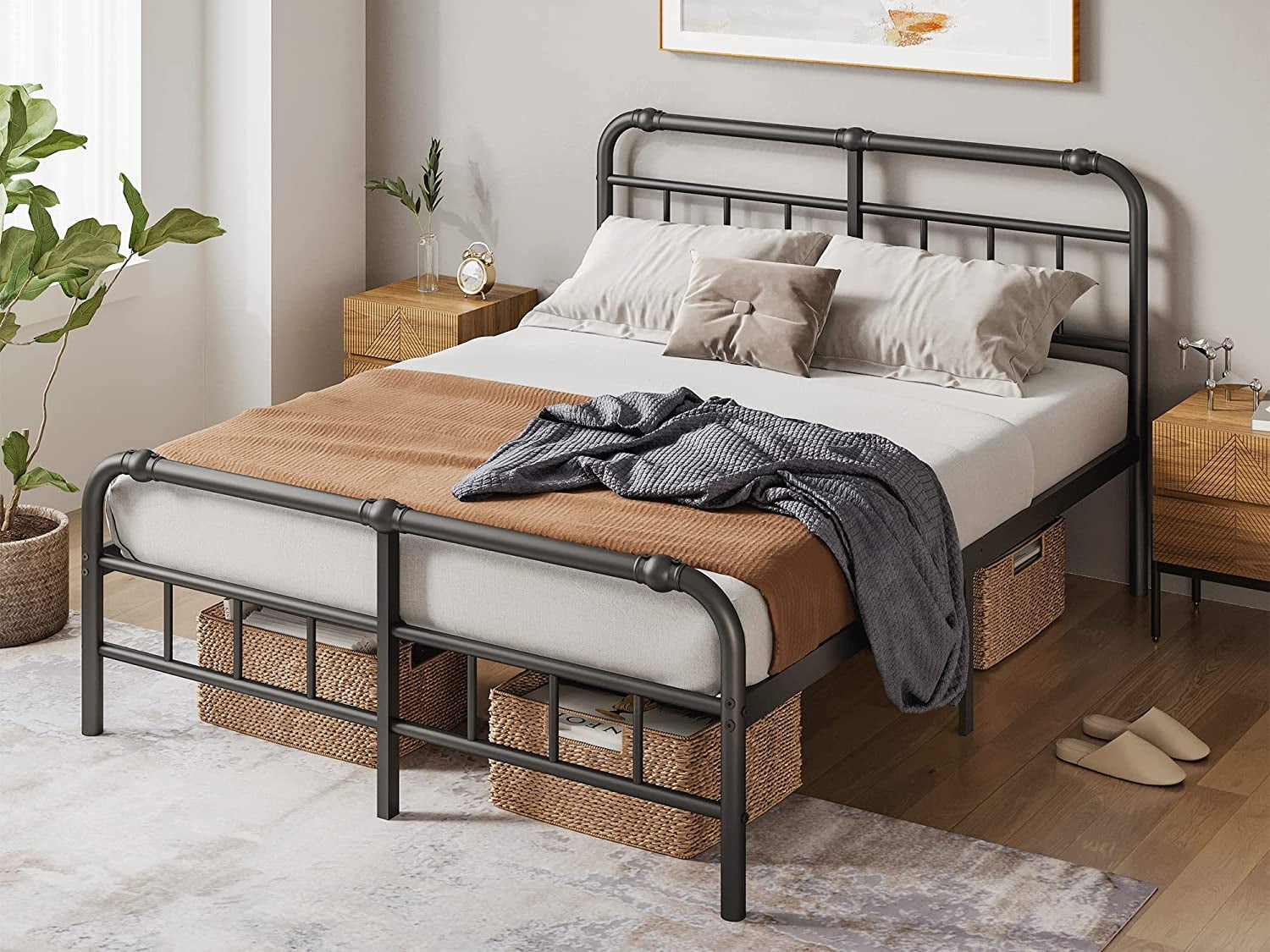 FSCHOS King-Bed-Frame-and-Headboard & Footboard 14 Inch High Metal ...