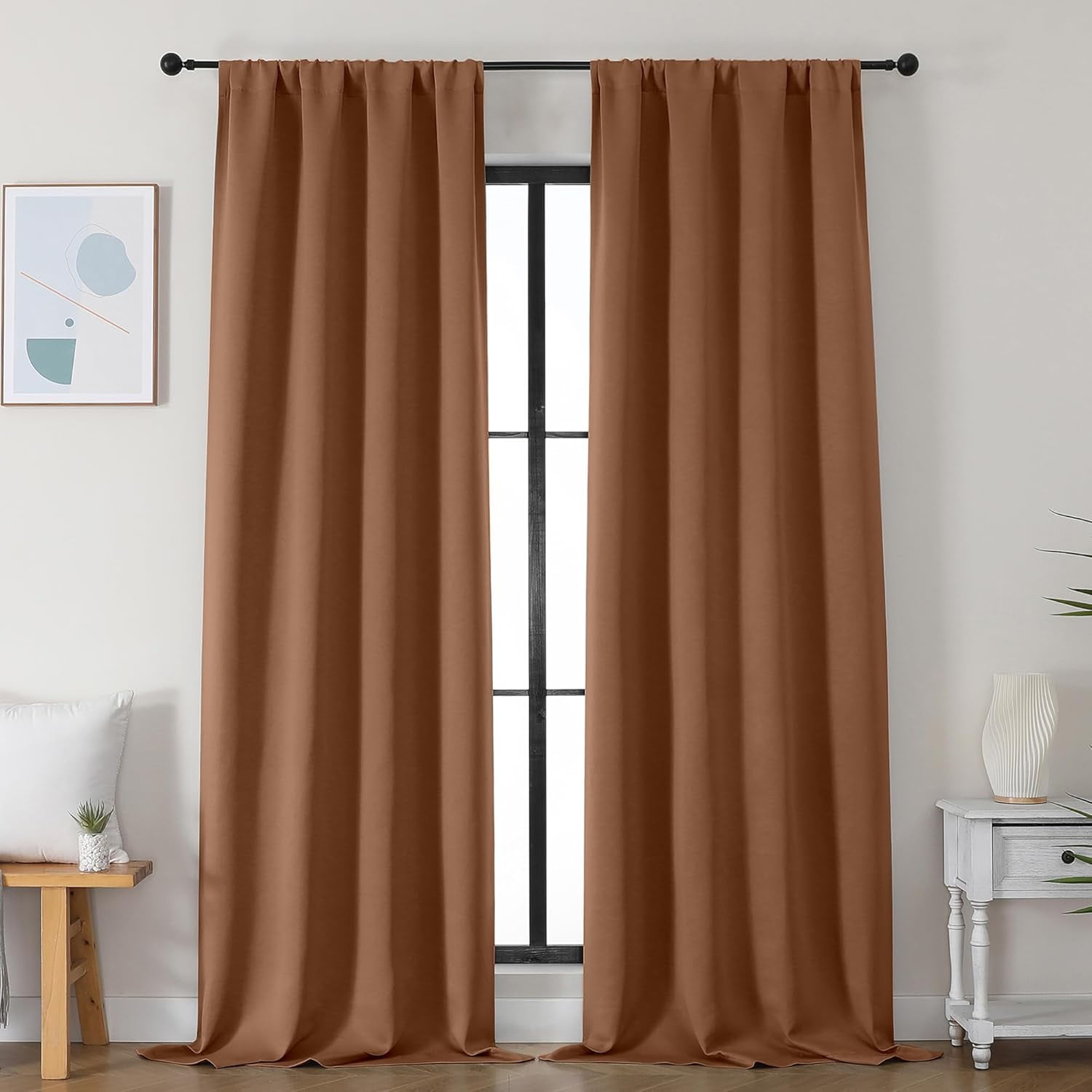 FSCIDA-Ava Sun Baked Blackout Curtains for Bedroom 96 Inches Long 2 Panels, Solid Thermal ...