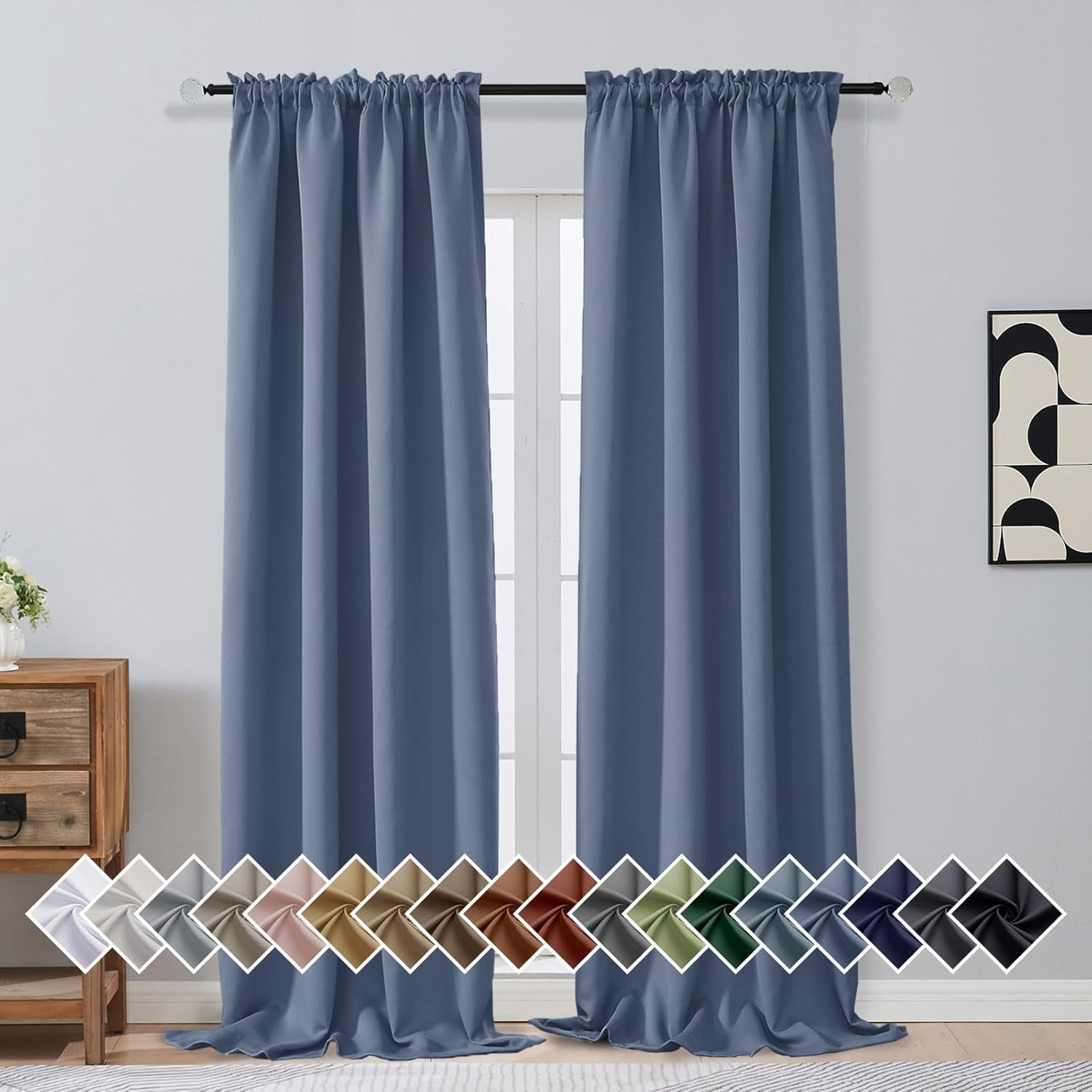 FSCIDA-Denim Blue Blackout Curtains for Bedroom 96 Inches Long 2 Panels ...