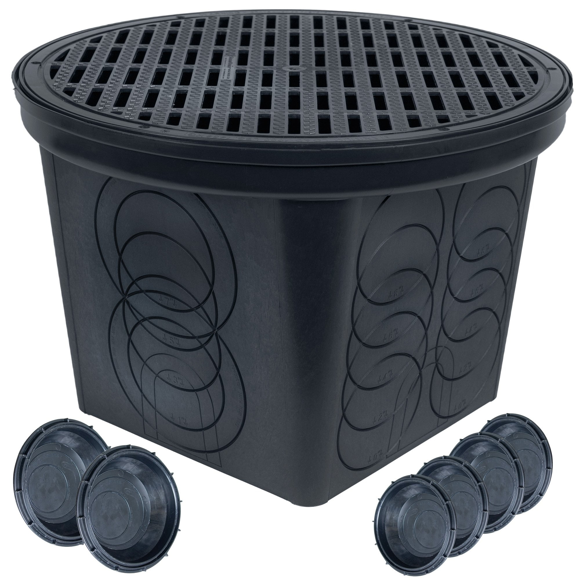 FSD-3017-20BKIT-6 Large Round Catch Basin Kit with Black Grate, 20 Inch ...