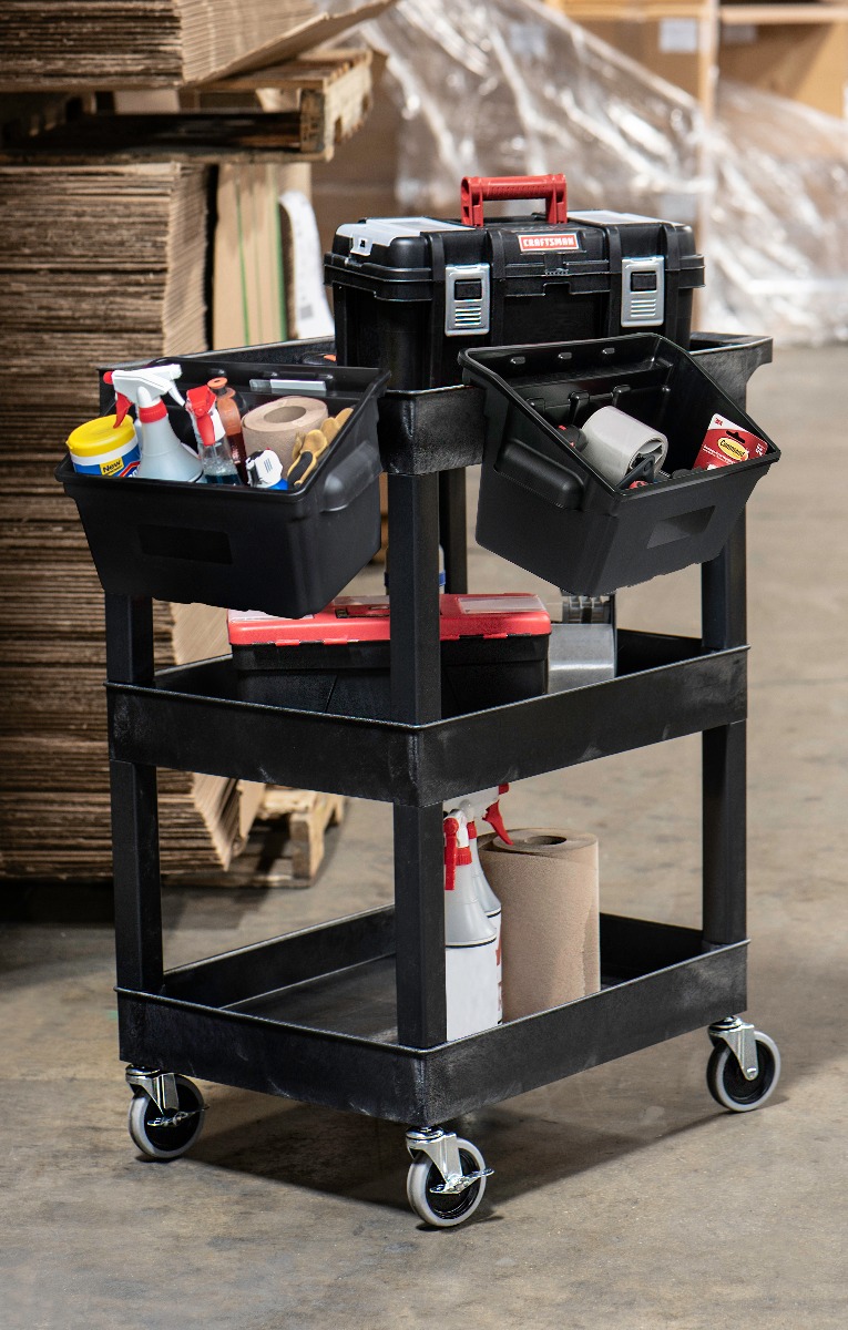 FSE 373-SEC111-B-OUTRIG 24" x 18" Plastic Utility Tub Cart - Three ...