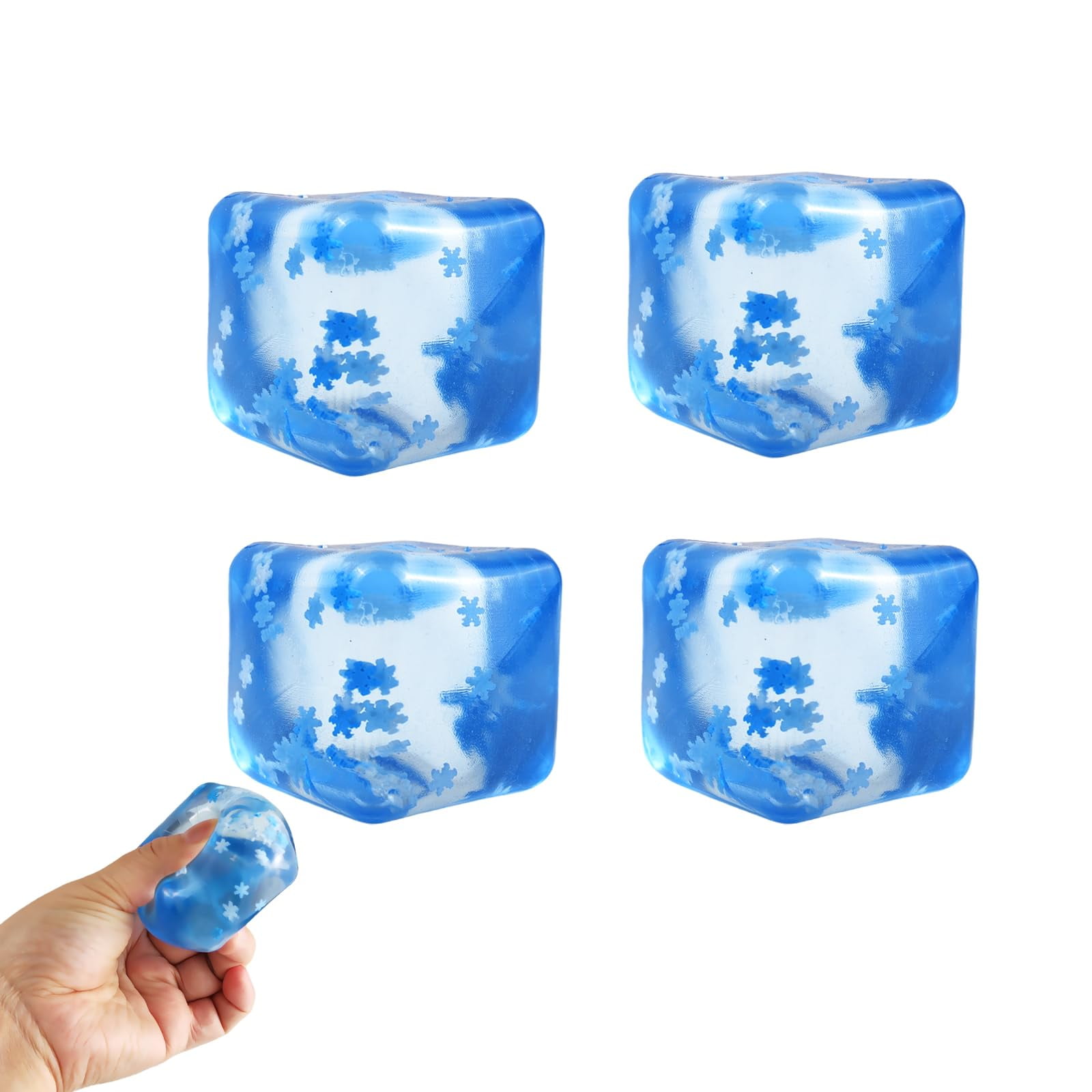 FSFHSJ Blue Cube, 4 Pack Ice Cube Stress Ball Has Snowflakes Inside ...