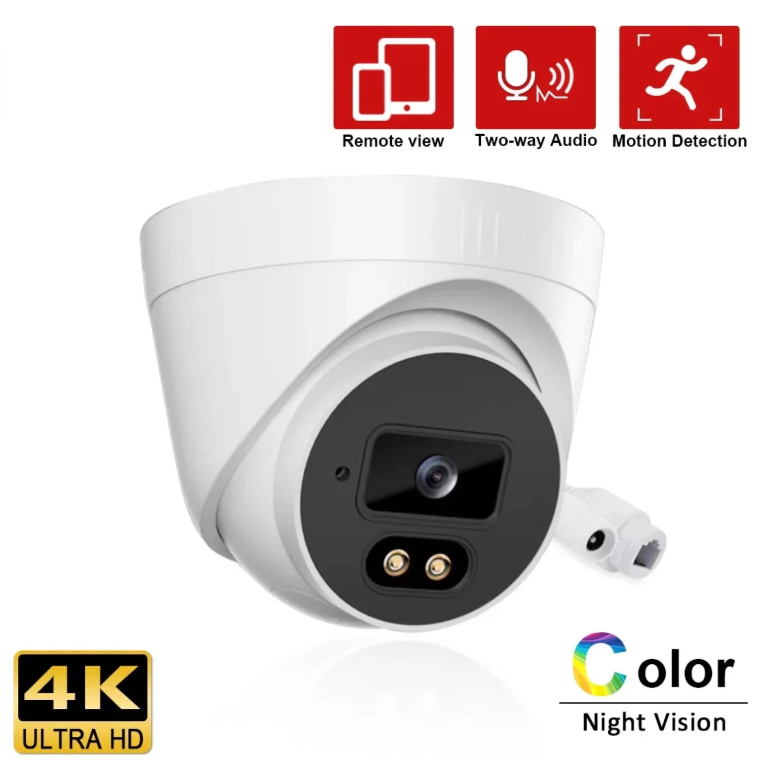 FSHNGTA High-definition 4K Color Night Vision POE IP Dome Camera System ...