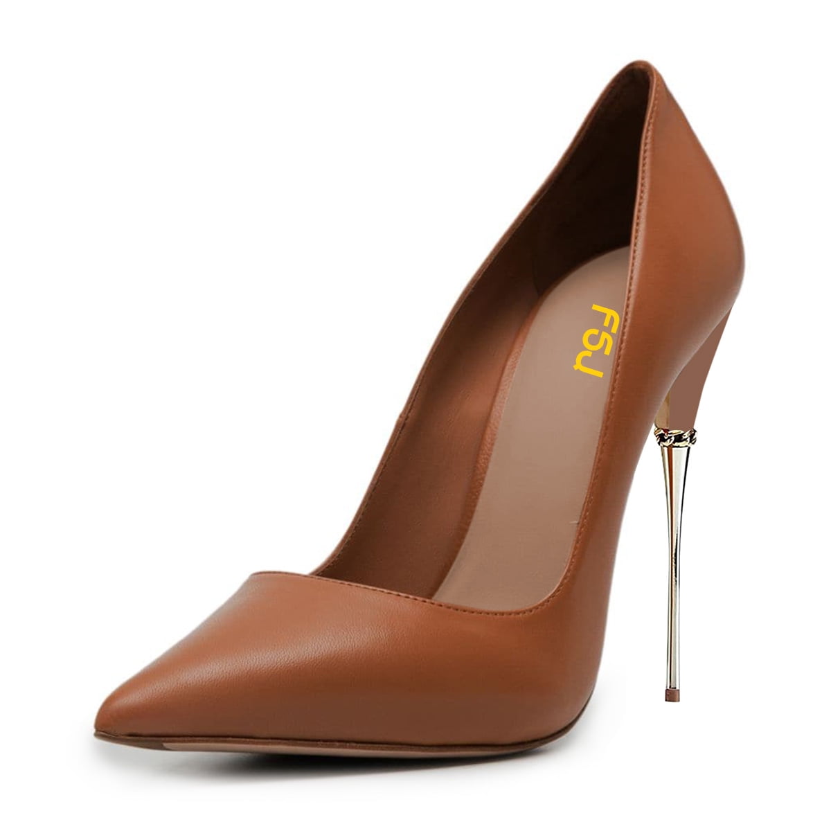 FSJ Women Basic Pointed Closed Toe Slip On Pumps Metal Slim Stiletto ...