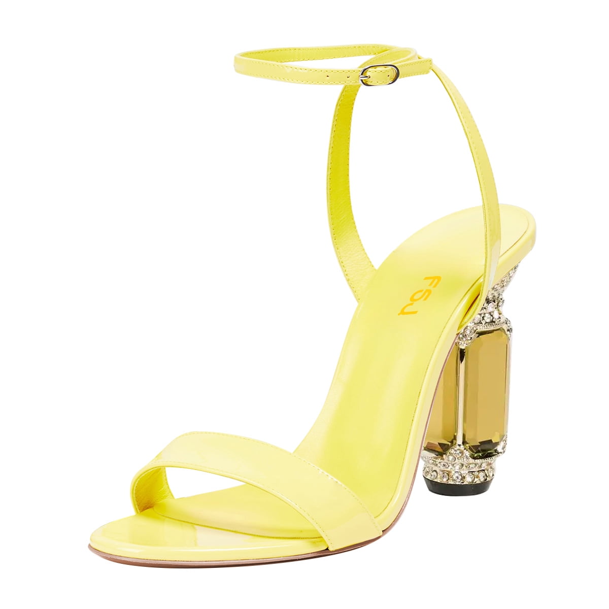 FSJ Women Bling Crystal Block Chunky High Heels Buckle Ankle Strap ...