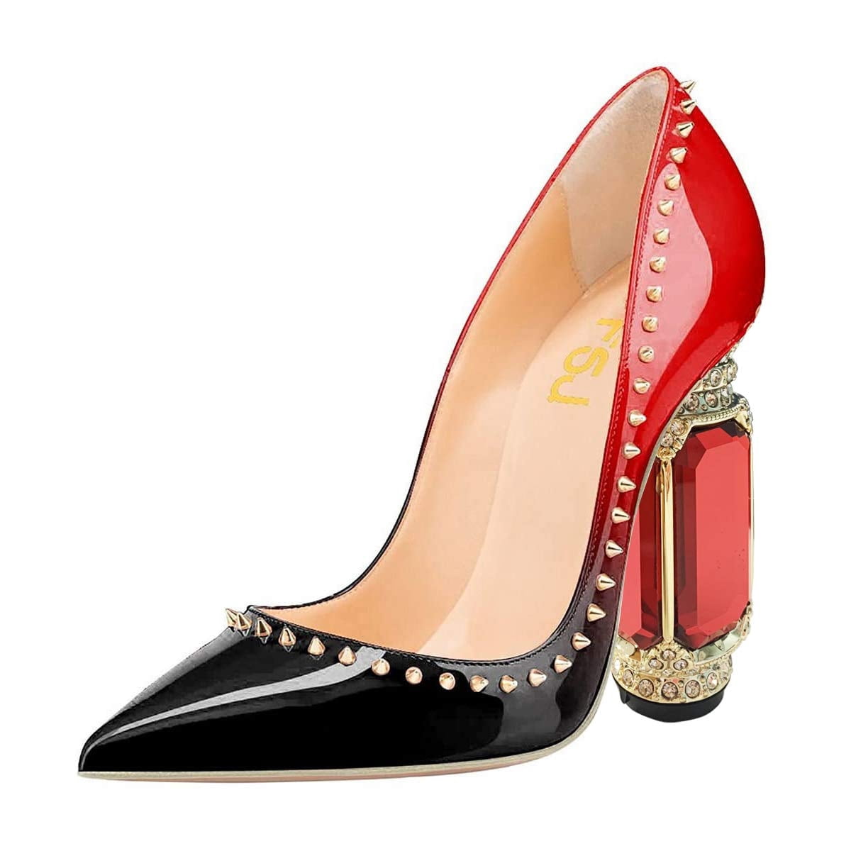 FSJ Women Bridal Pointed Toe Chunky High Heel Crystal Pumps Slip on ...