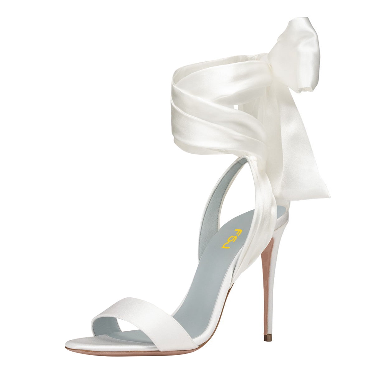 FSJ Women Bridals Round Open Toe Back Bowknot Sandals Lace-up Satin ...