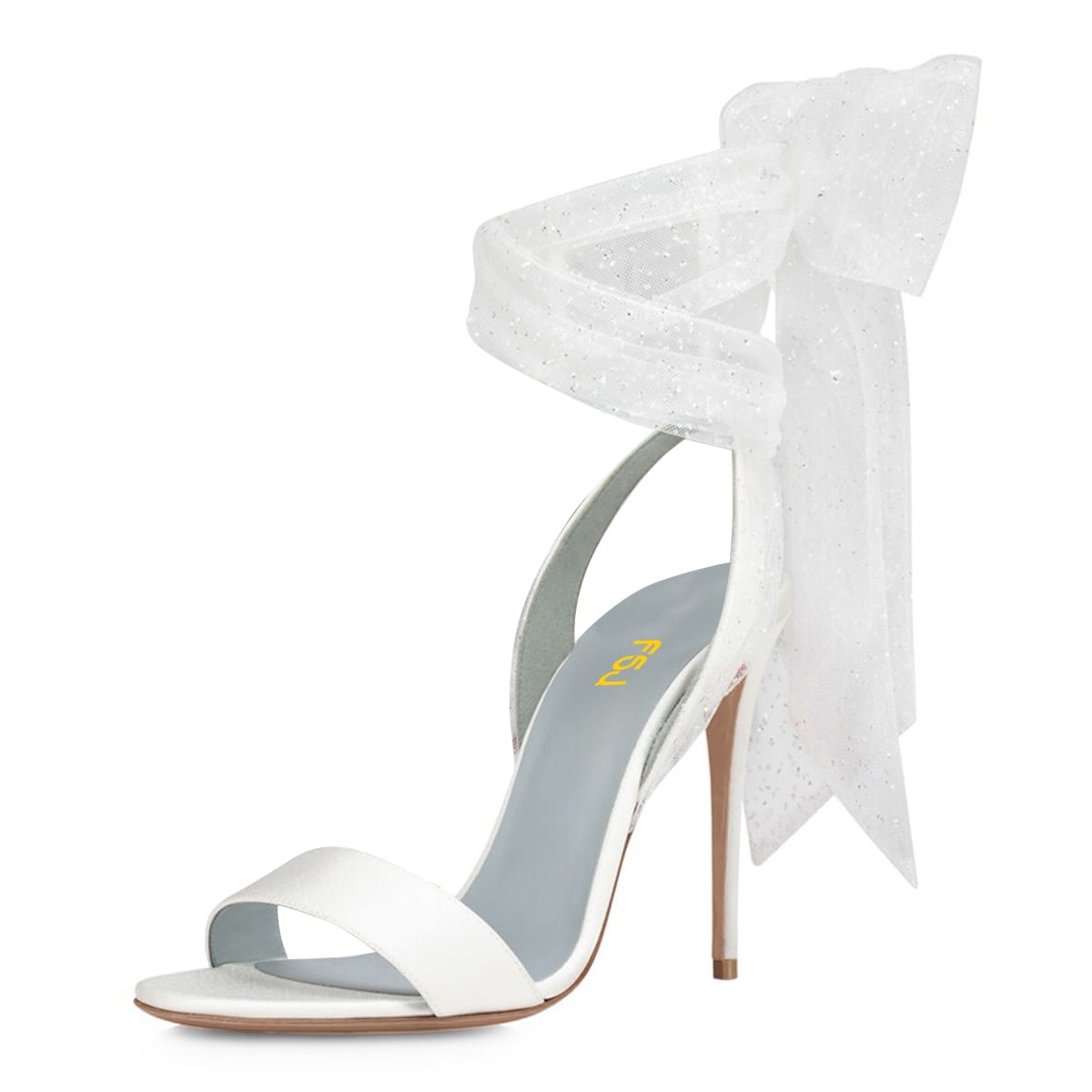 FSJ Women Bridals Round Open Toe Back Bowknot Sandals Lace-up Satin ...