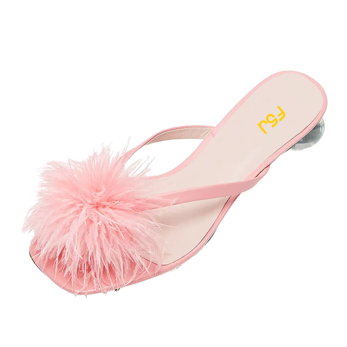 FSJ Women Charming Furry Feather Thong Sandals Flat Slide Flip Flops ...