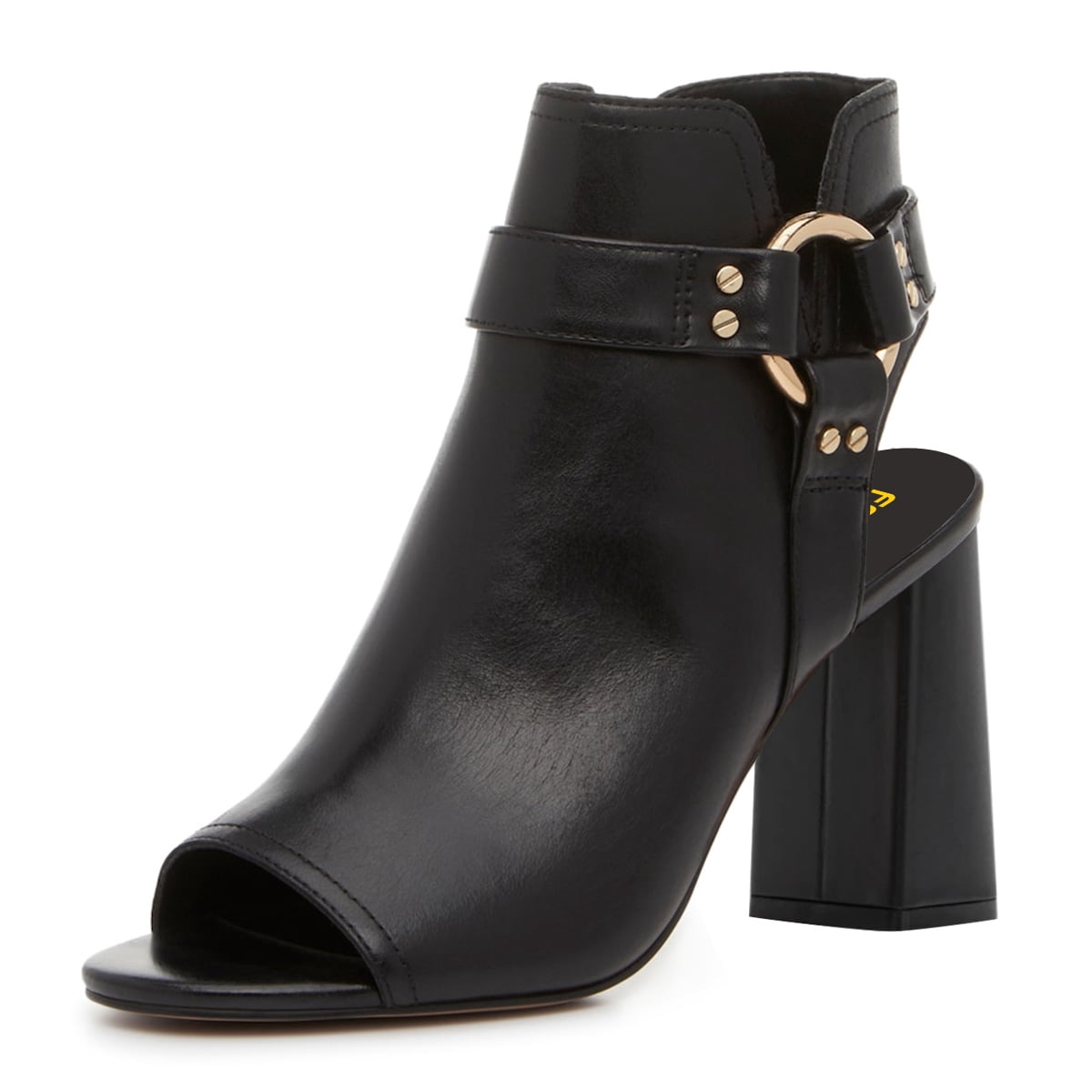 FSJ Women Chic Peep Open Toe Ankle Booties Block High Heel Metal Buckle ...
