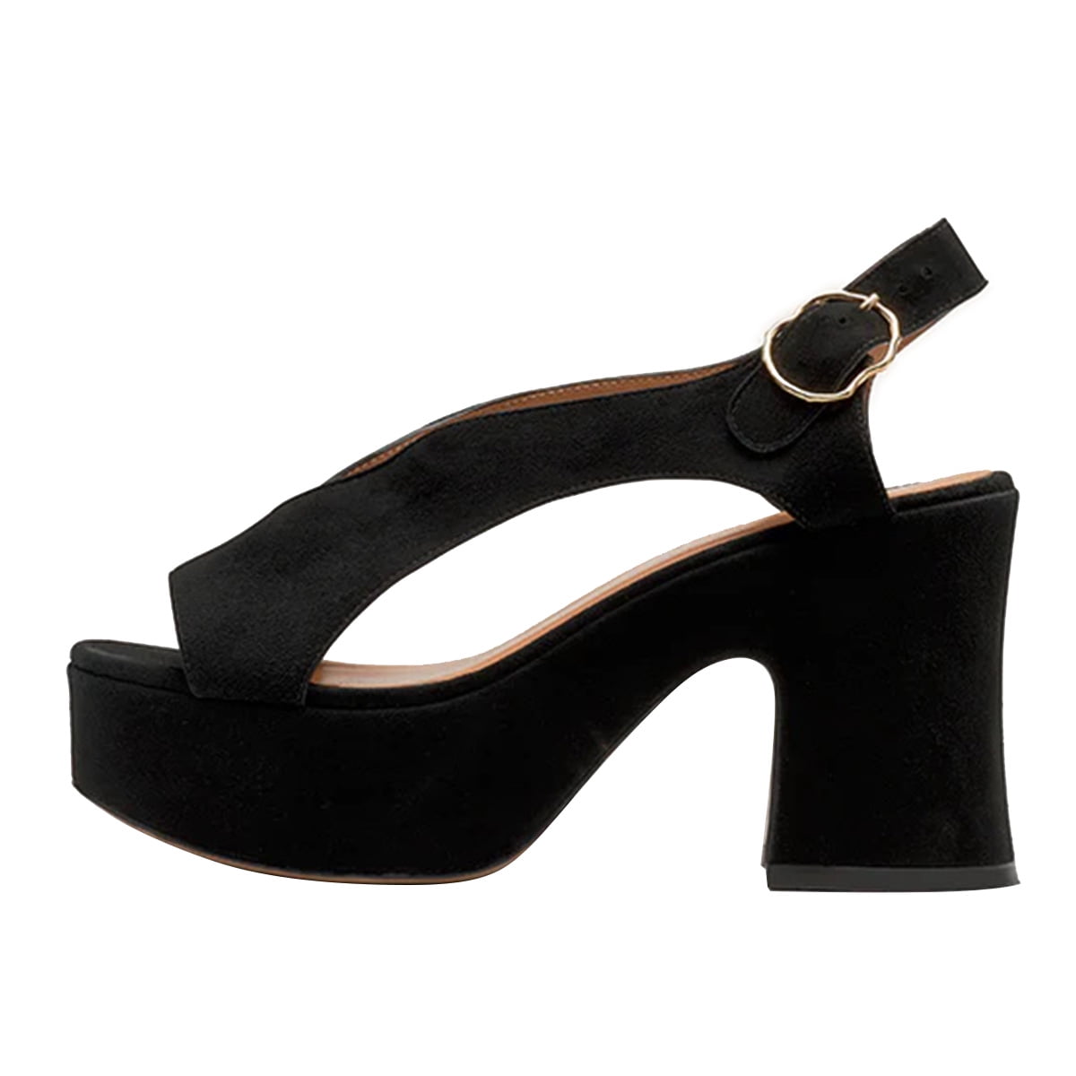 FSJ Women Chic Platform Chunky High Heel Buckle Sandals Round Open Toe ...