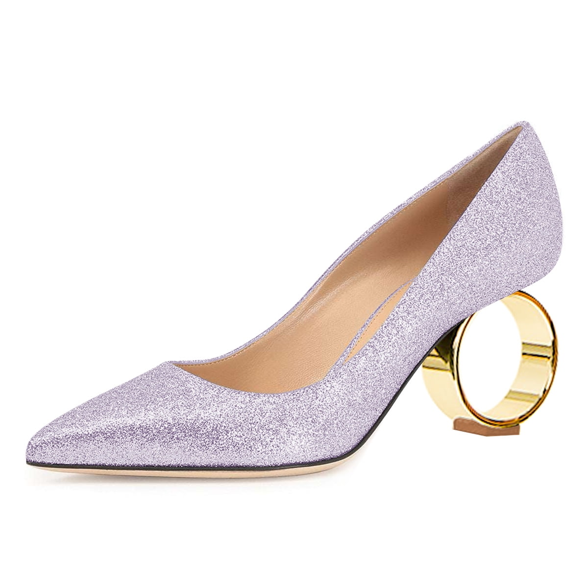 FSJ Women Chic Pointed Closed Toe Circle High Heel Pumps Slip On Unique ...