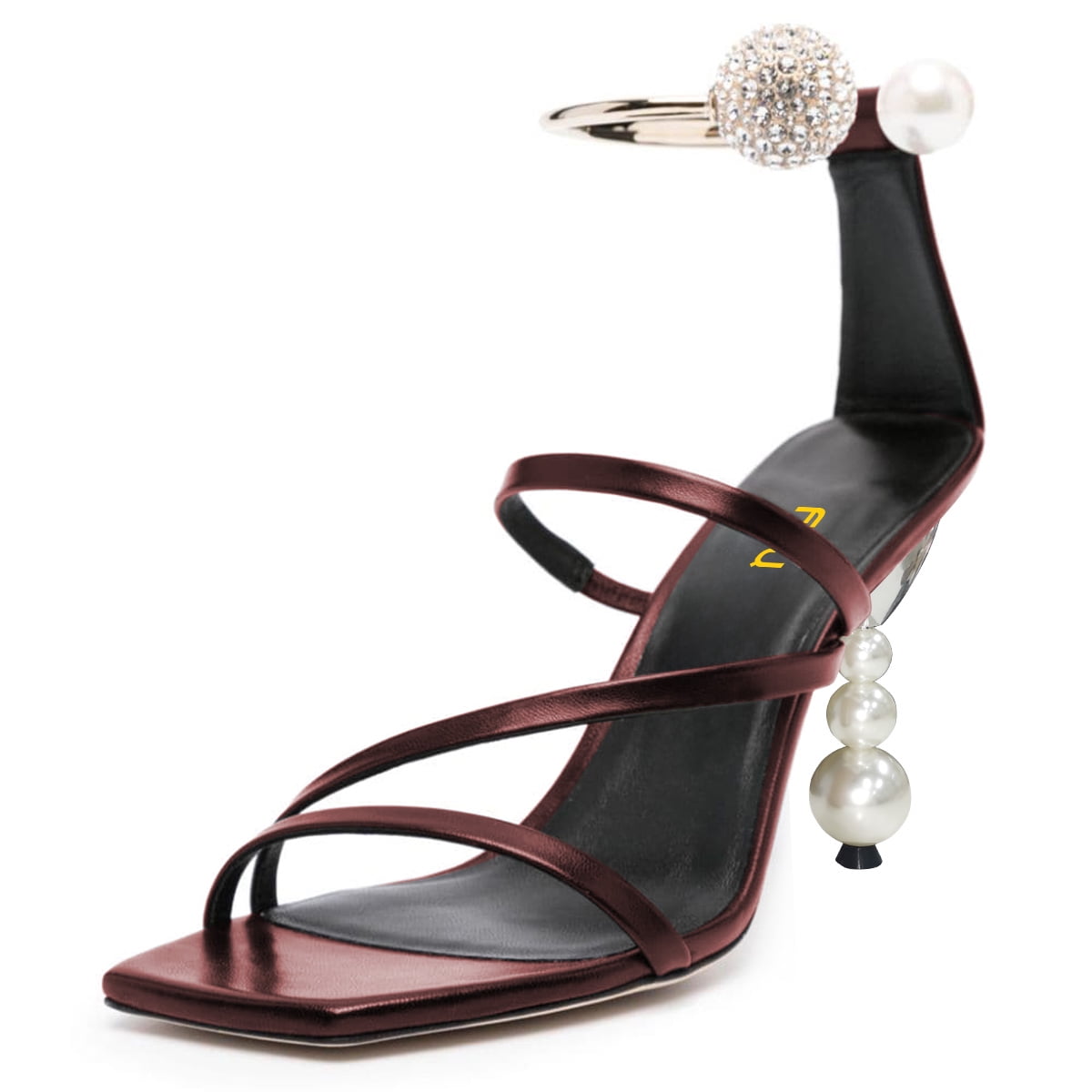 FSJ Women Chic Square Open Toe Strappy Sandals Pearl Bead High Heel ...