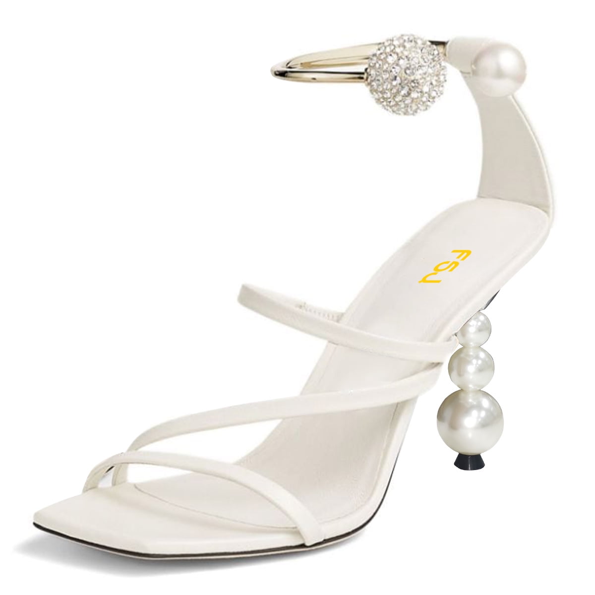 FSJ Women Chic Square Open Toe Strappy Sandals Pearl Bead High Heel ...