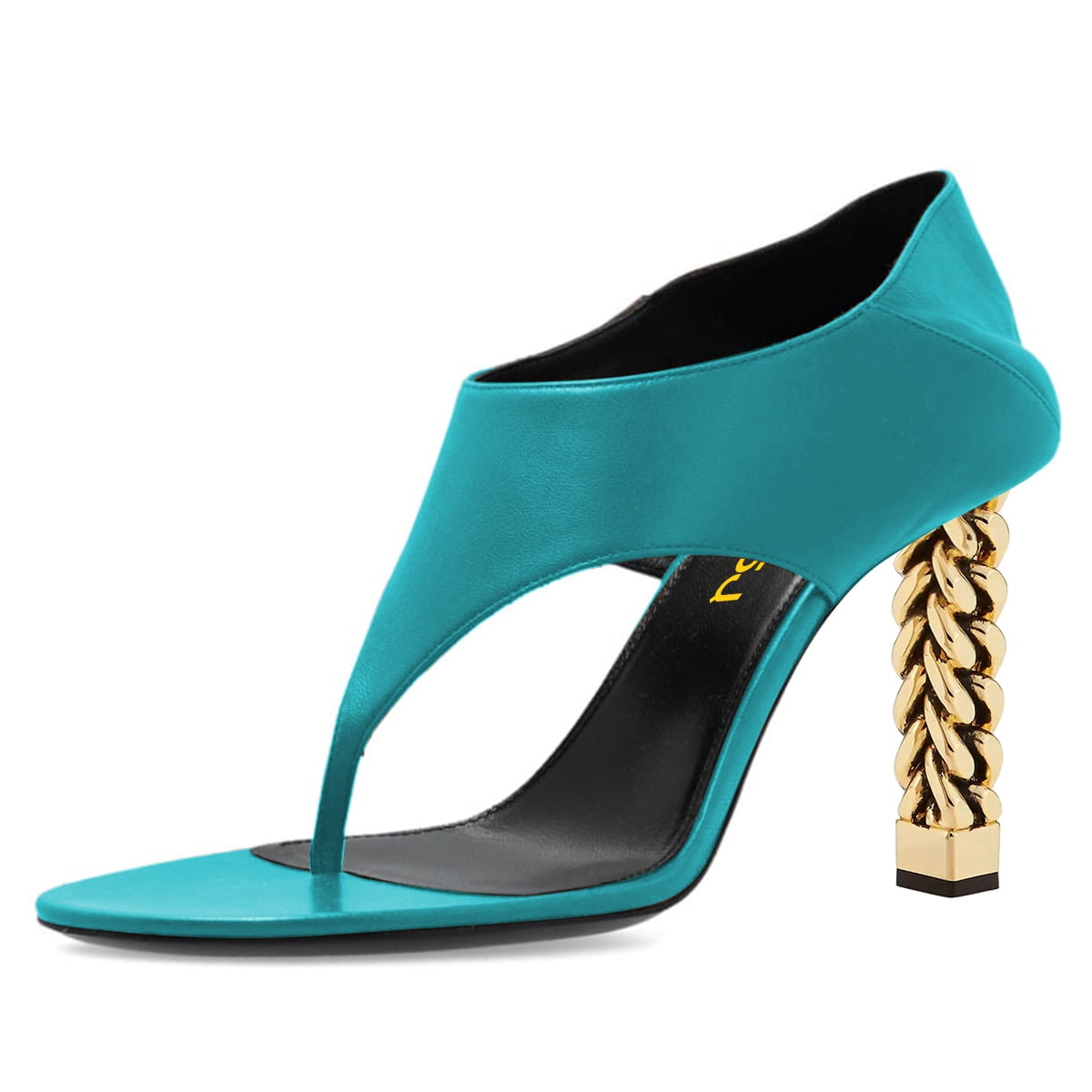 FSJ Women Chic V Cut Slip On Open Toe T-Strap Flip Flops Gold Chain ...