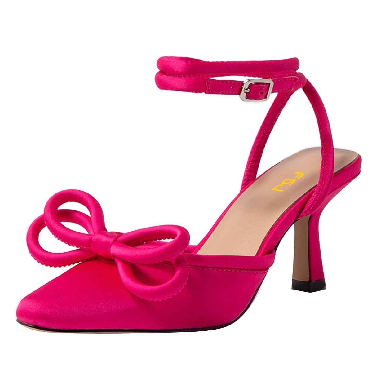 FSJ Women Classic Bowknot Pointy Close Toe Double Kitten Low Heel Pumps ...