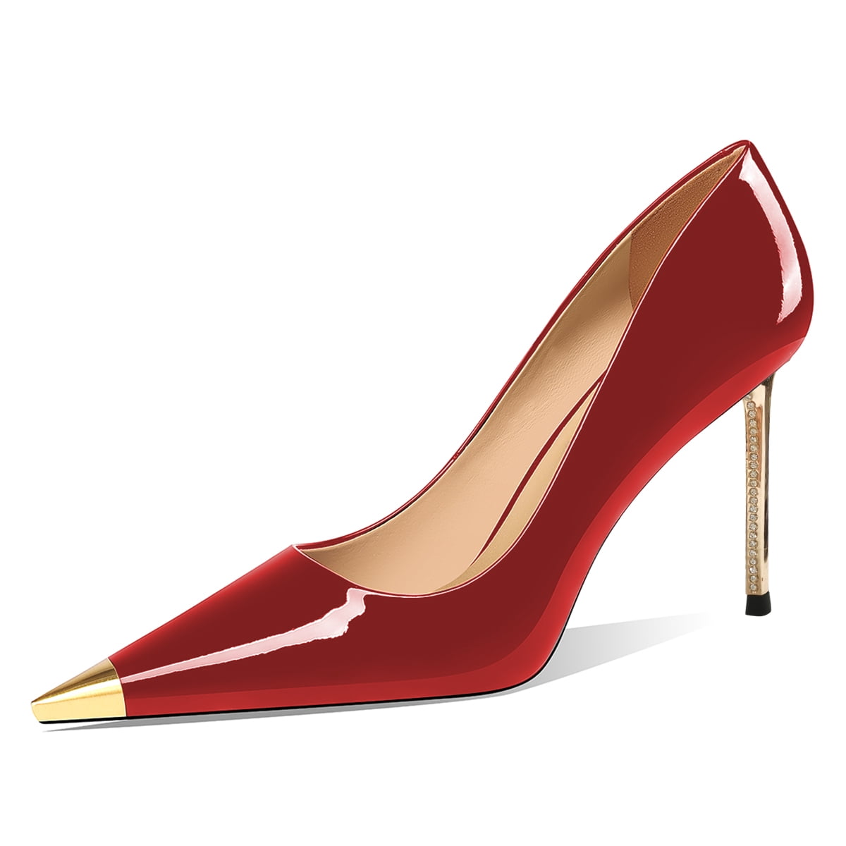FSJ Women Classic Closed Cap Toe Pumps Slip on Stiletto High Studded ...