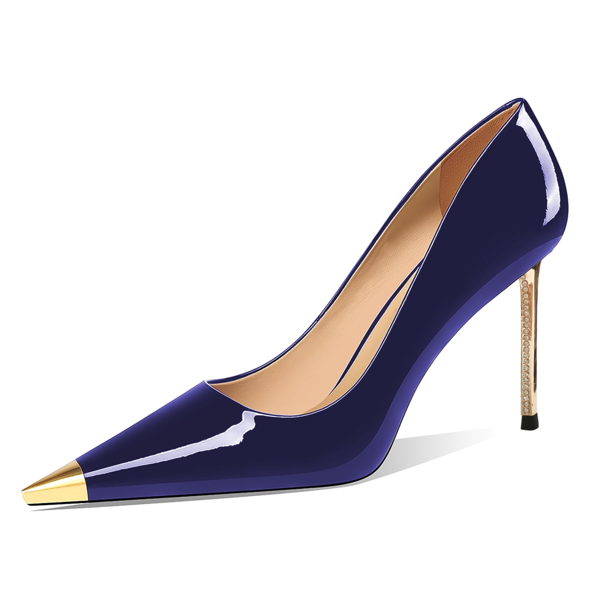 FSJ Women Classic Closed Cap Toe Pumps Slip on Stiletto High Studded ...