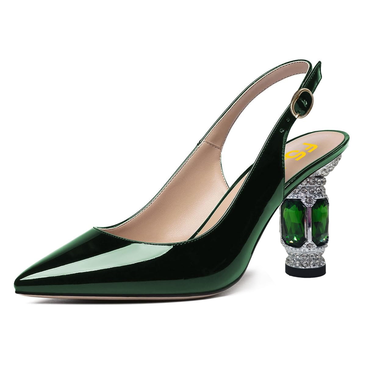 FSJ Women Classic Crystal Block Chunky Mid Heel Slingback Pumps Closed ...