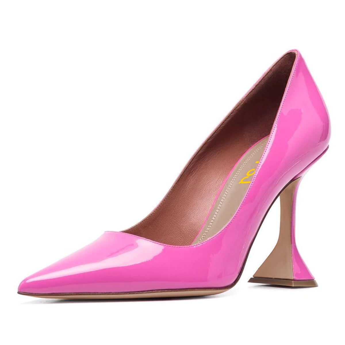 FSJ Women Classic Pointed Closed Toe Slip On Pumps Unique Flared High ...