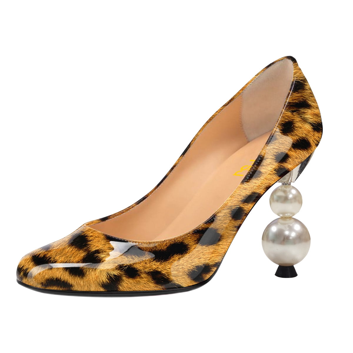 FSJ Women Classic Round Closed Toe Pumps Slip On Pearl Beadded Chunky ...