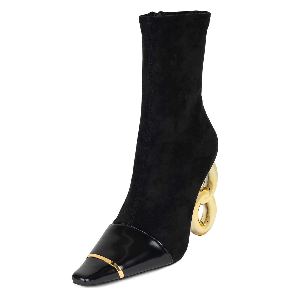 FSJ Women Classic Square Closed Toe Ankle Boots Gold Metal Chain High ...
