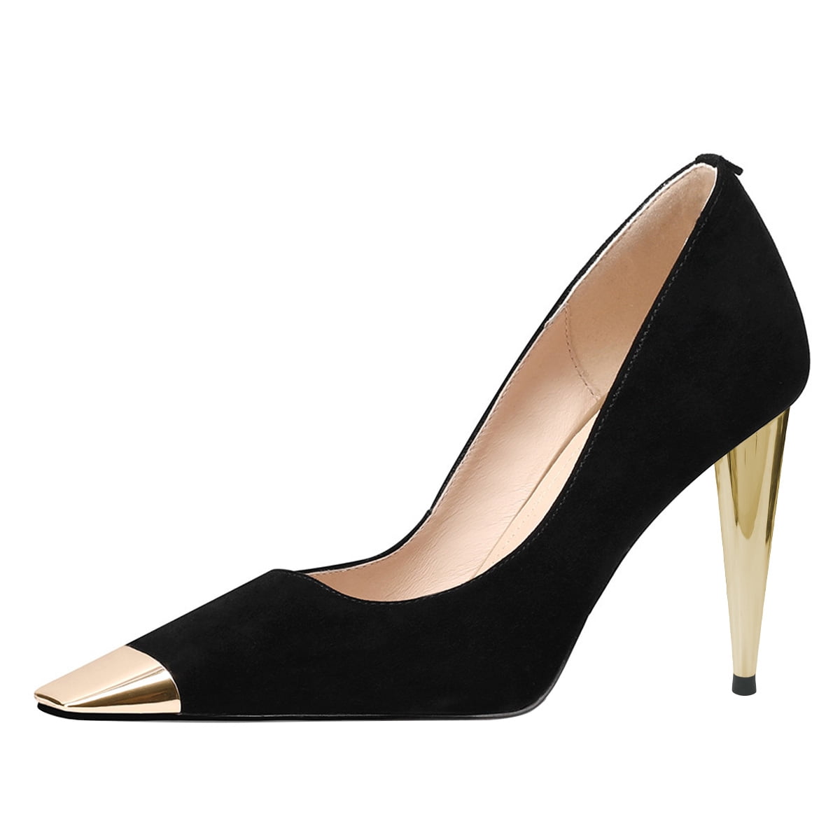 FSJ Women Classic Square Closed Toe Pumps Slip On Cone High Heel Gold ...