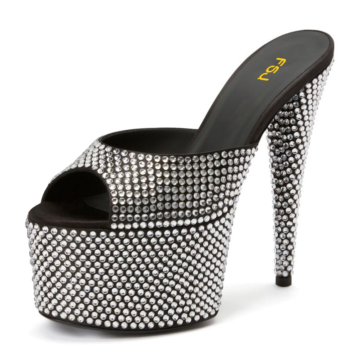 FSJ Women Classic Stiletto High Heel Mules Peep Open Toe Backless ...