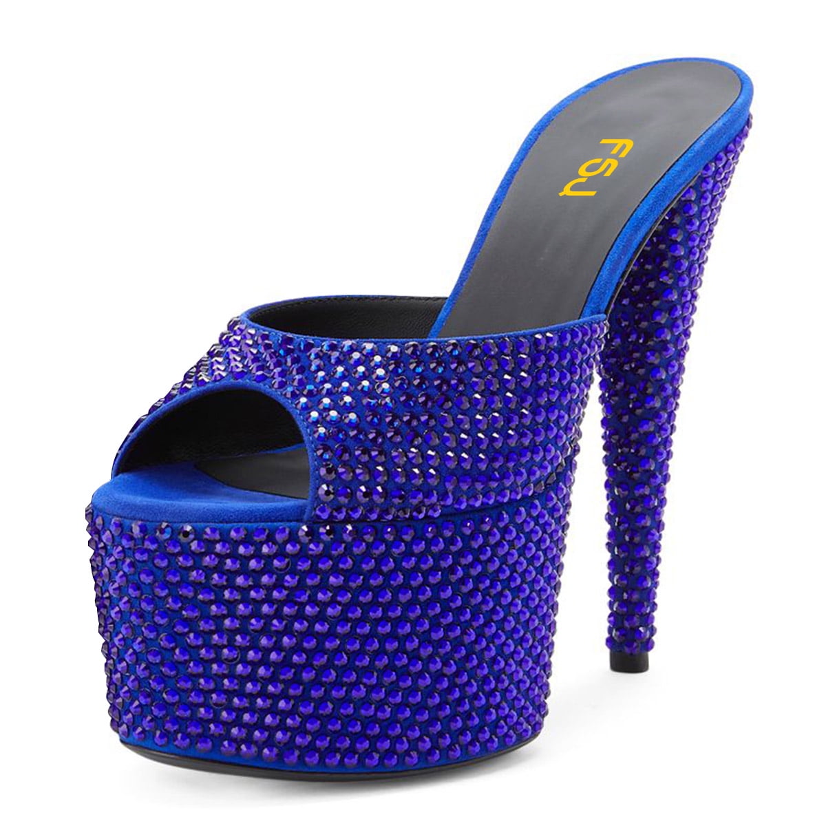 FSJ Women Classic Stiletto High Heel Mules Peep Open Toe Backless ...