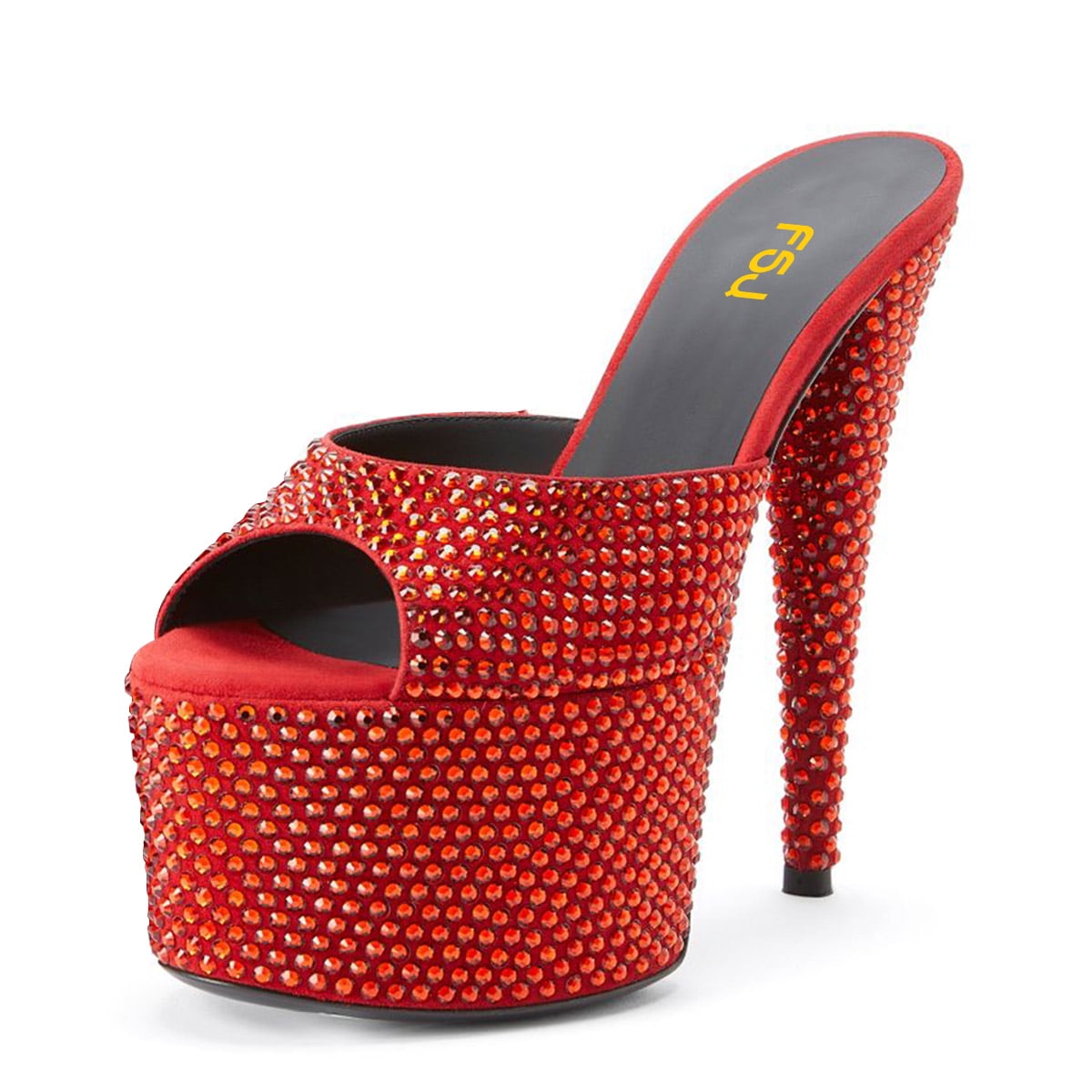 FSJ Women Classic Stiletto High Heel Mules Peep Open Toe Backless ...