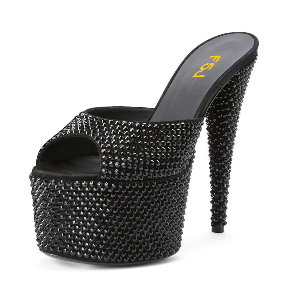 FSJ Women Classic Stiletto High Heel Mules Peep Open Toe Backless ...