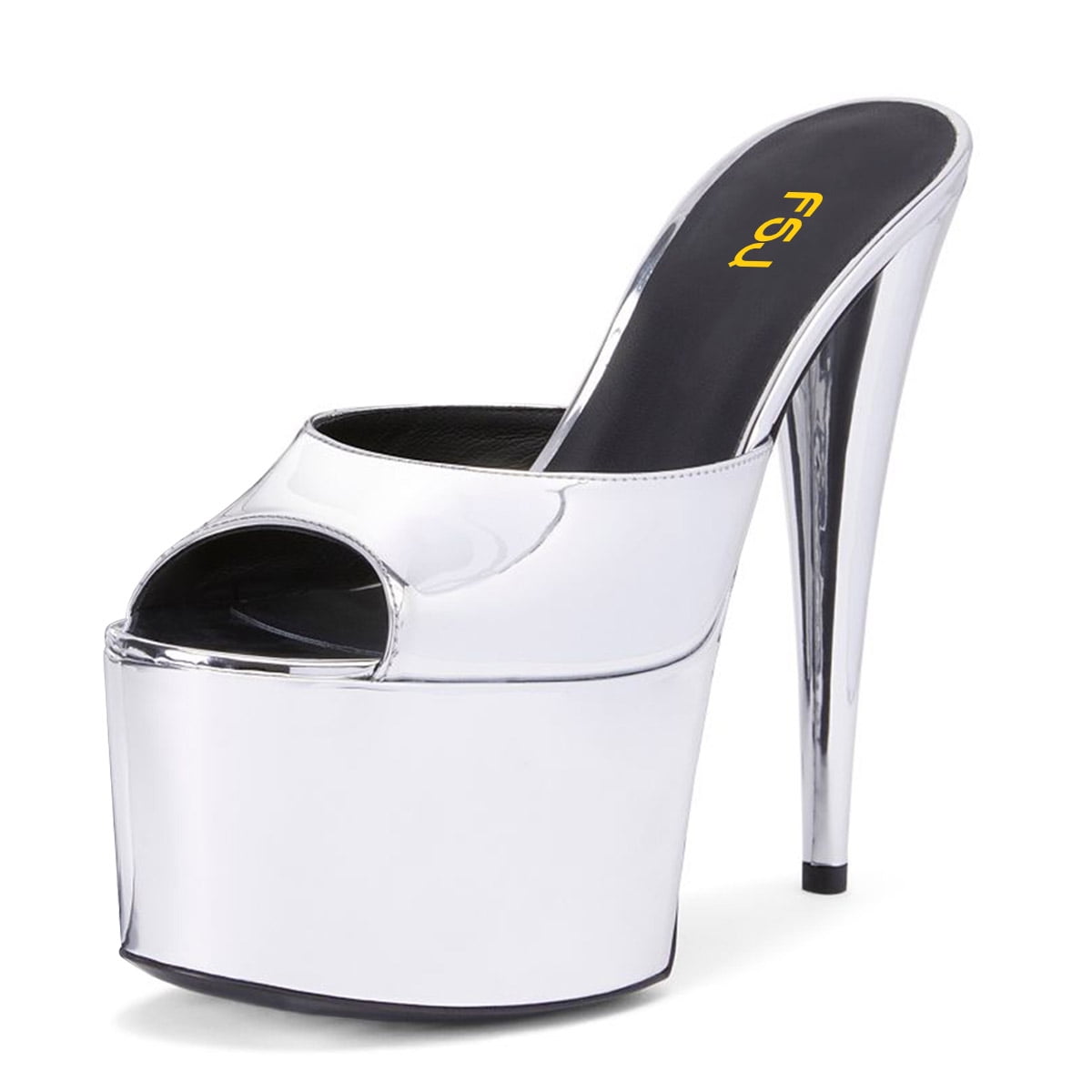 FSJ Women Classic Stiletto High Heel Mules Peep Open Toe Backless ...