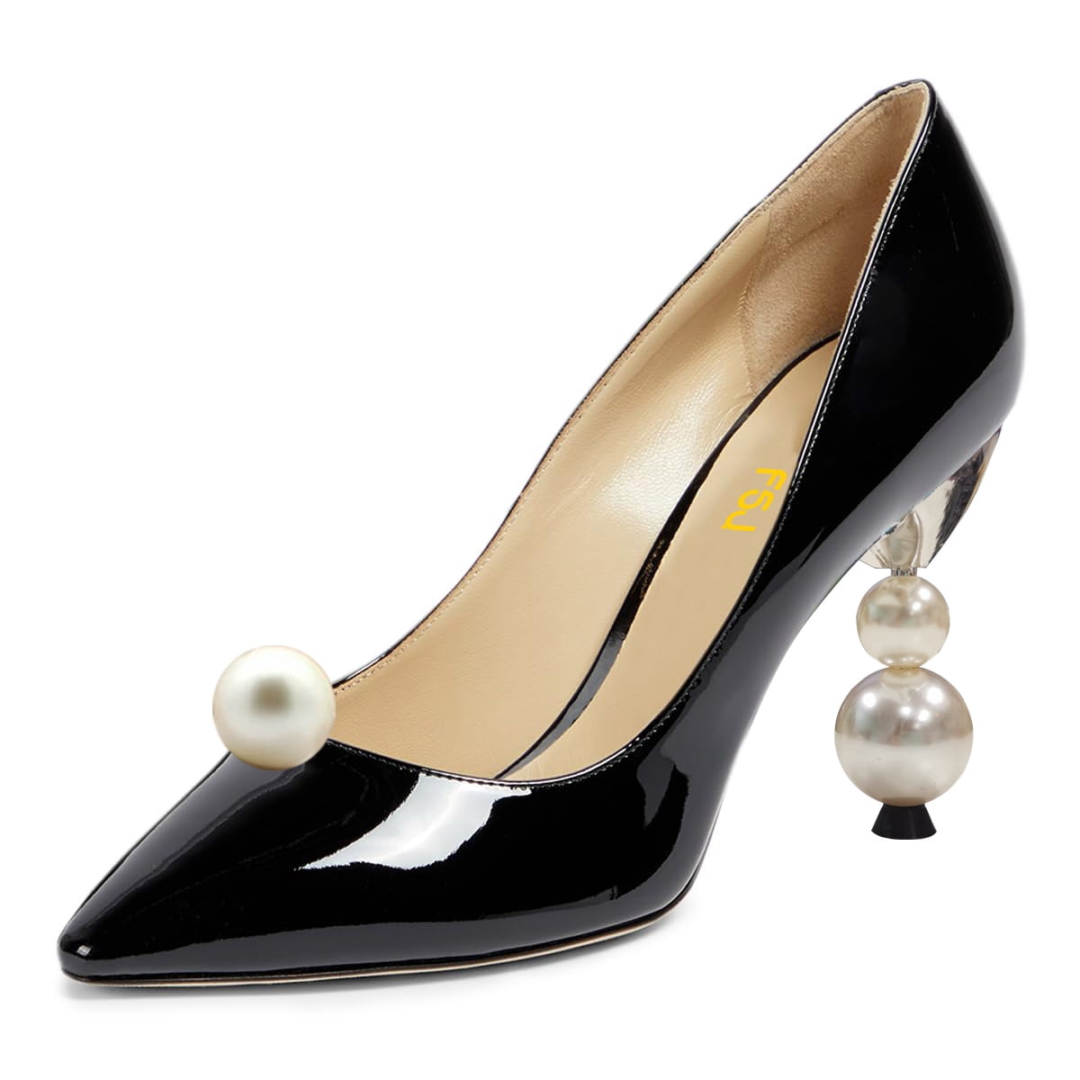 FSJ Women Classic Studded Pearls High Heel Pumps Pointy Close Toe Slip ...