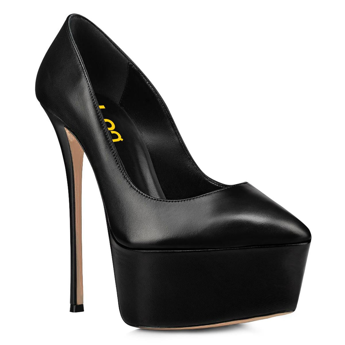 FSJ Women Closed Almond Toe Slip on Pumps Glossy Platform Stiletto High ...