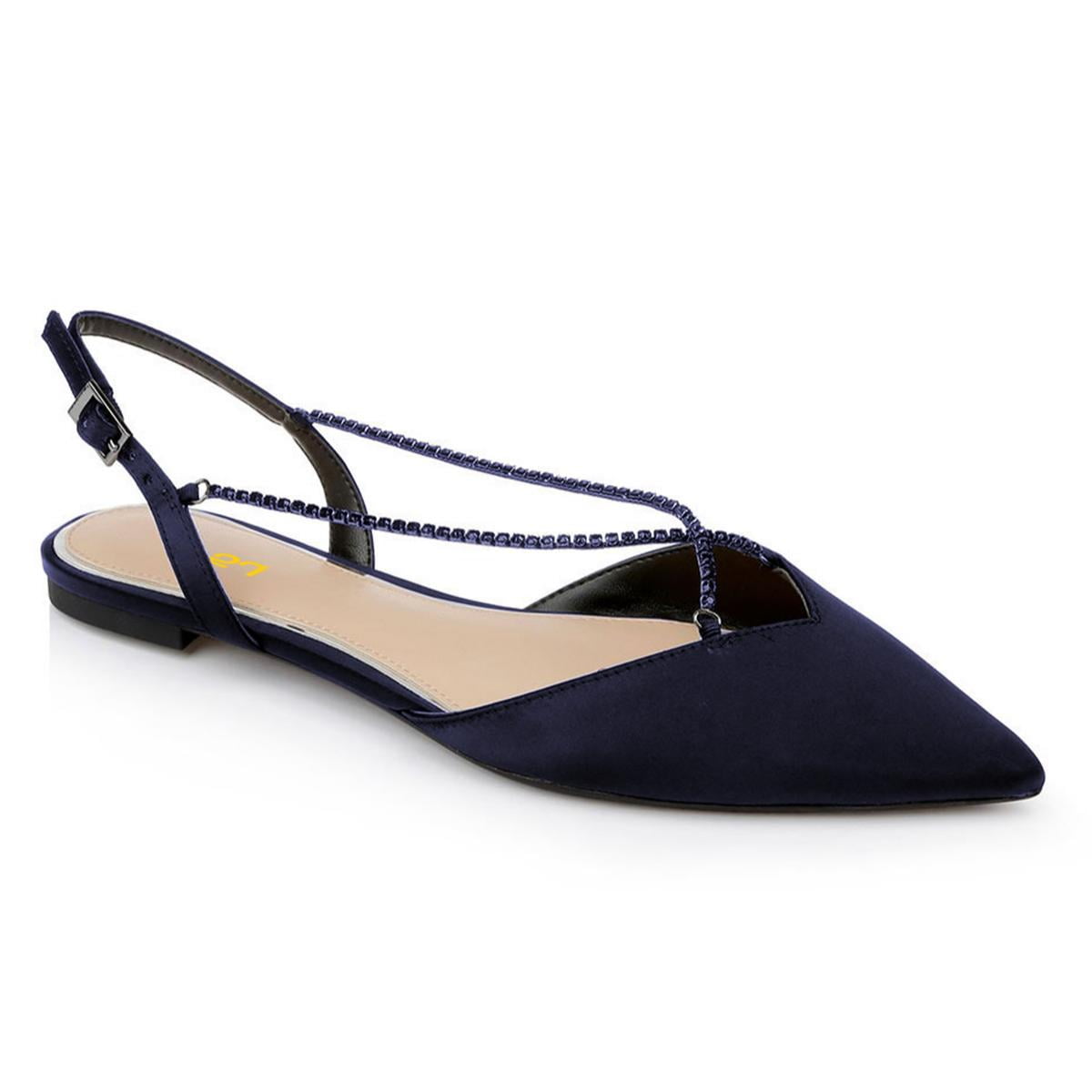 FSJ Women Closed Pointed Toe Rhinestone Strappy Slingback Flats ...