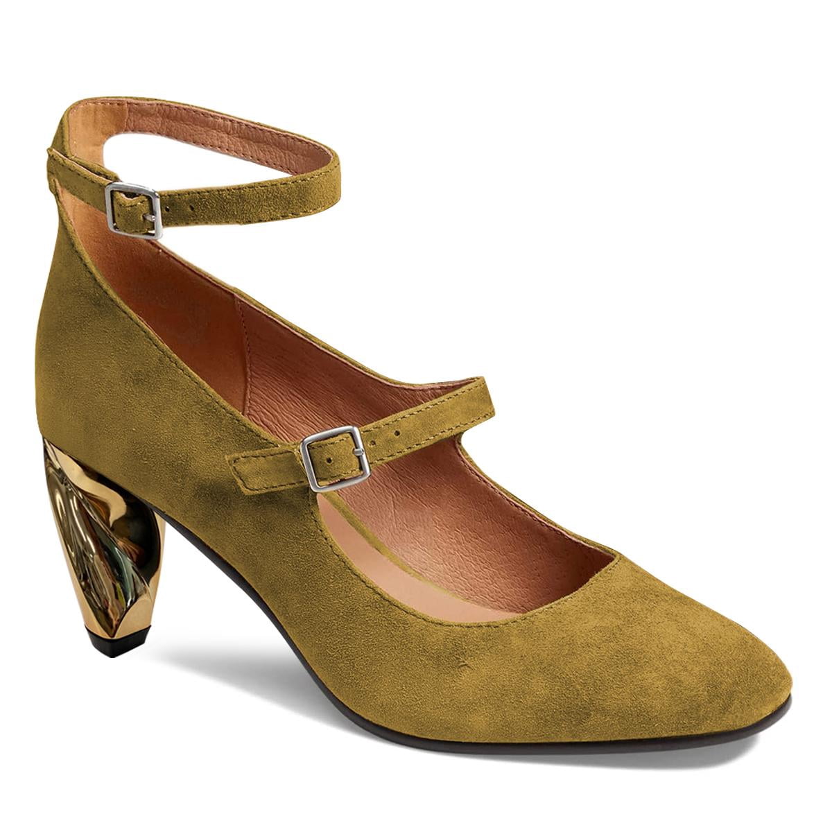 FSJ Women Closed Toe Double Strap Buckle Pumps Ankle Strap Metal Mid ...