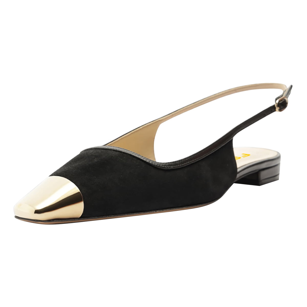 FSJ Women Comfort Square Closed Toe Slingback Flats Shiny Two Toned ...