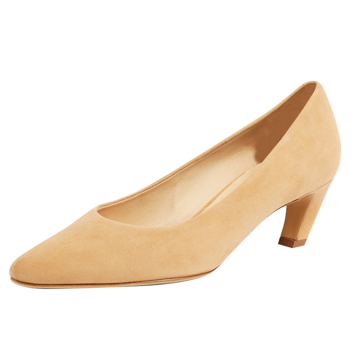 FSJ Women Comfortable Sturdy kitten Low Heels Pumps Slip On Almond ...