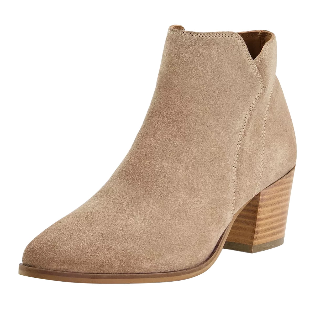 FSJ Women Comfy Stacked Block Mid Heel Ankle Boots Almond Closed Toe ...