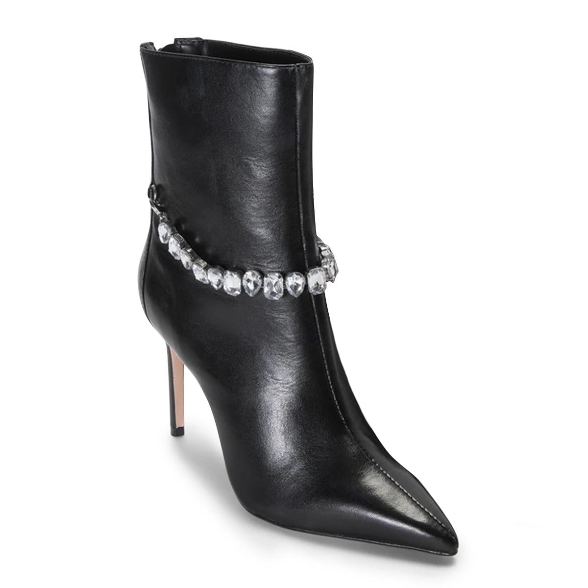 FSJ Women Crystal Chains Pointy Toe Ankle Boots Back Zipper Stiletto ...