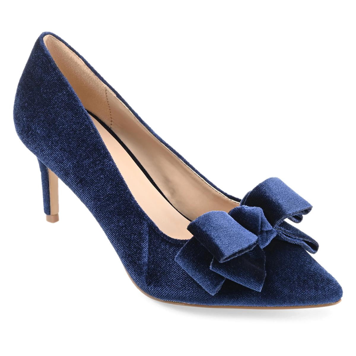 FSJ Women Elegant Pointed Toe Bowknot Pumps Slip on Mid Kitten Heels ...