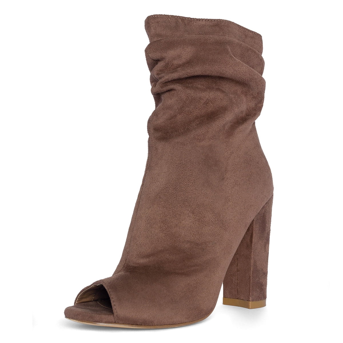 FSJ Women Fashion Slouch Peep Open Toe Ankle Boots Chunky High Heel ...