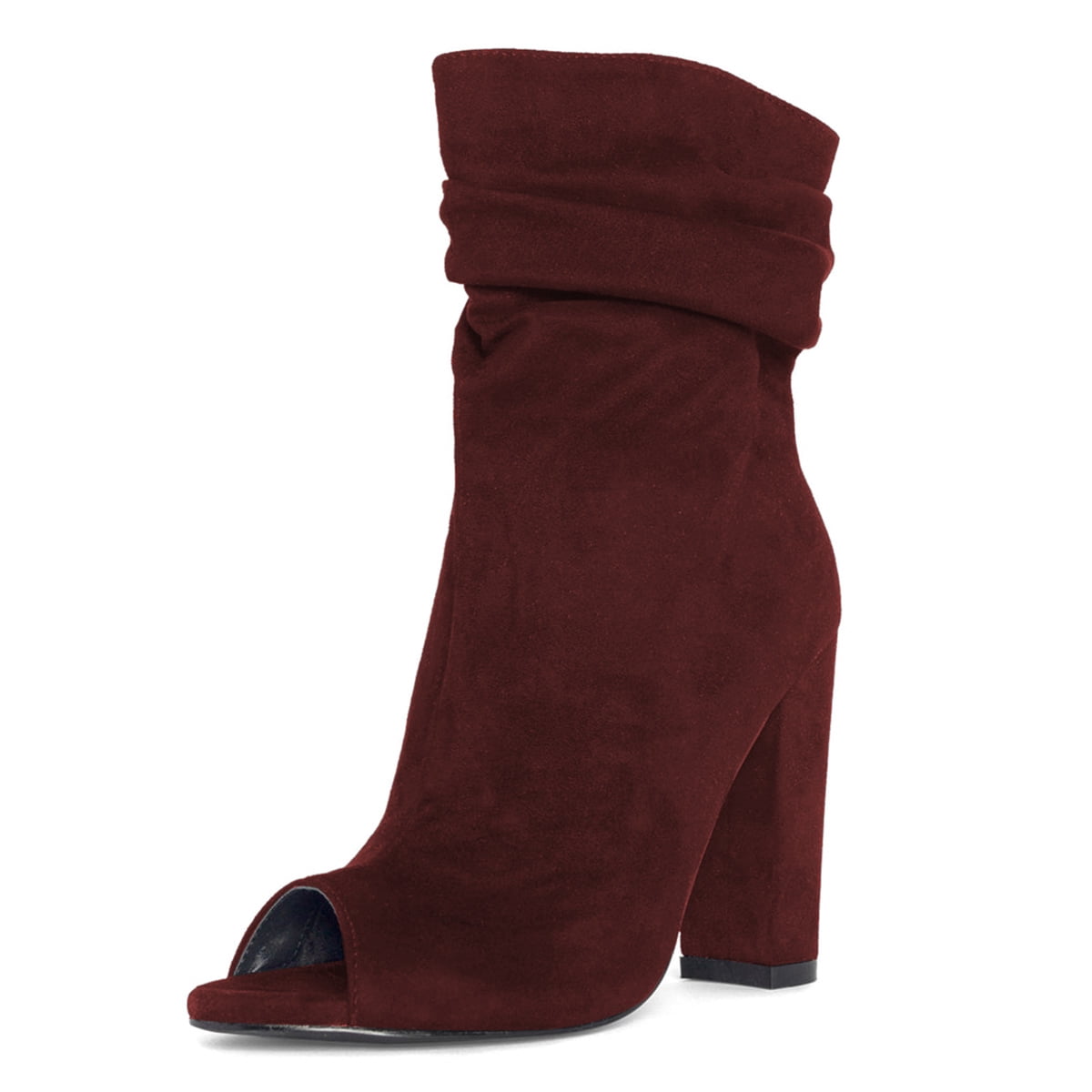 FSJ Women Fashion Slouch Peep Open Toe Ankle Boots Chunky High Heel ...