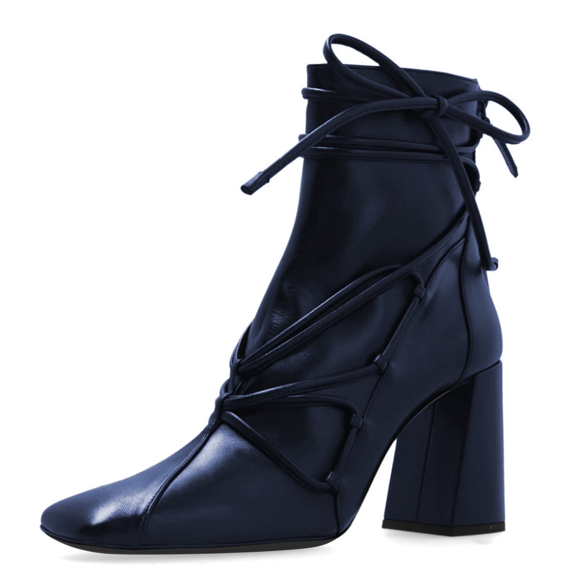 FSJ Women Fashion Strappy Square Closed Toe Ankle Boots Chunky High ...