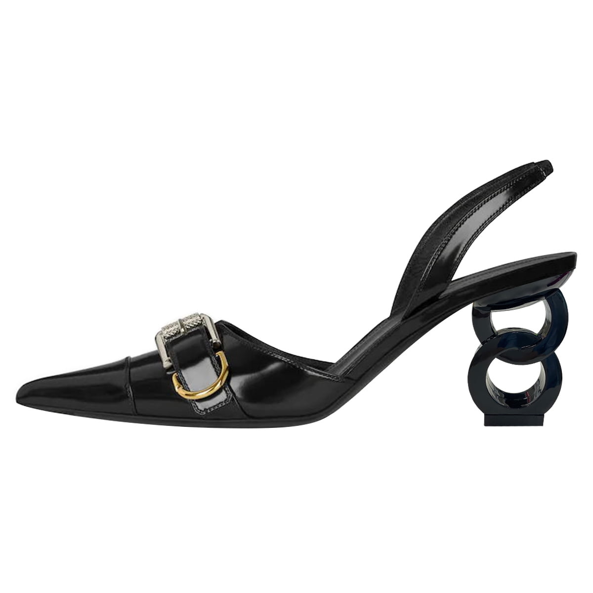 Fsj Women Glossy Pointed Closed Toe Slingback Pumps Chic Buckle Strap Sandals Slip On Chain High